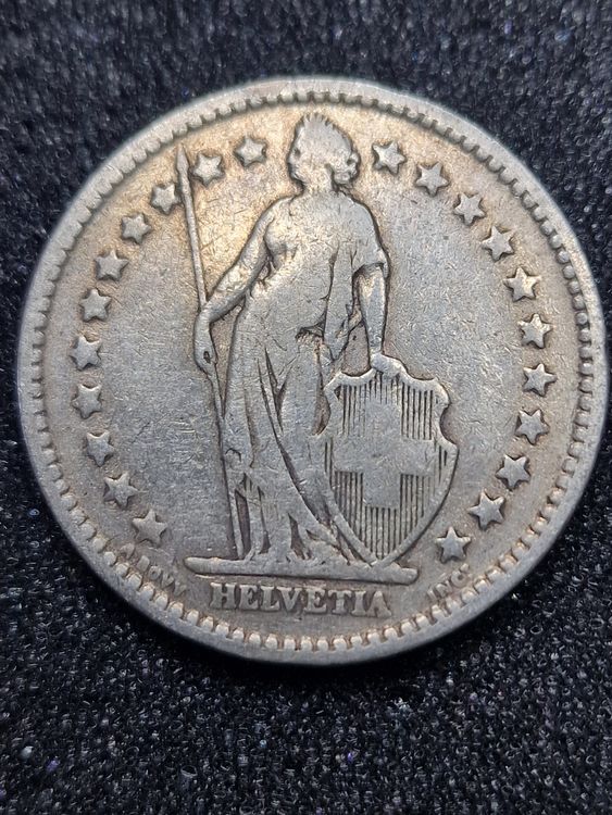 🇨🇭 Seltene 2 Franken 1886 Silbermünze – Sitzende Helvetia (Gebraucht) in Bülach für CHF 35 – mit ...