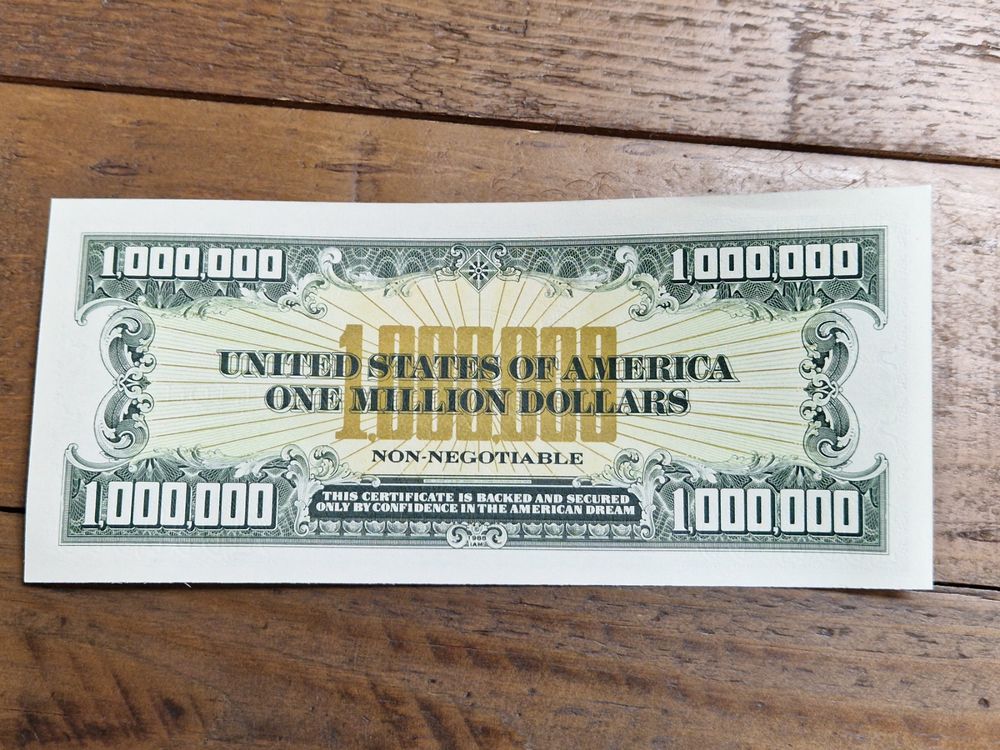 Dollarnote - 1'000'000 / original 1 MILLION DOLLAR BILL 1988 (Gebraucht ...