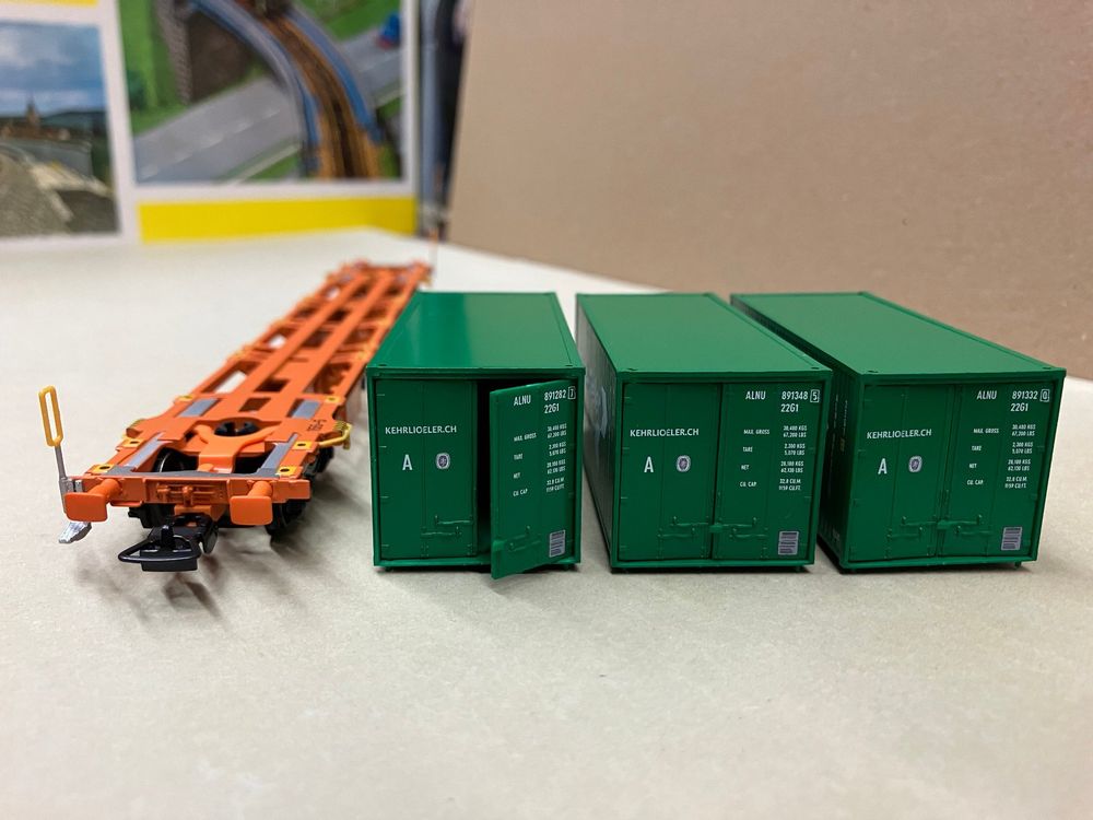 PIKO 54685 Tragwagen Sgnss CH-Wascosa, mit Containern, H0 | Acheter sur Ricardo