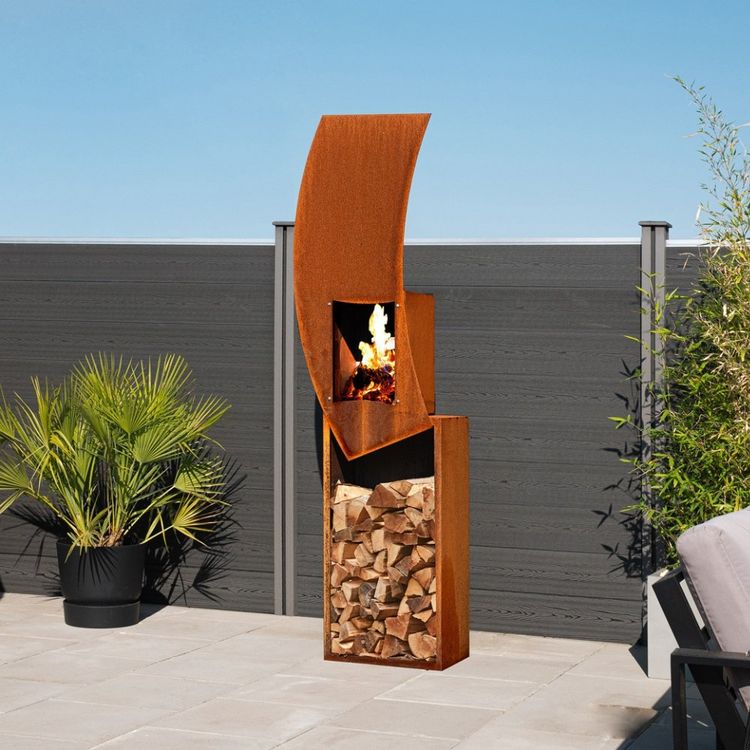 18184 - Kamin Gartenkamin TUBA mit Holzlager (Neu und originalverpackt ...