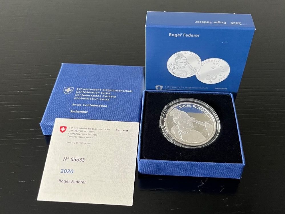 20 Franken 2020 Gedenkmünze Roger Federer PP (Neu und originalverpackt) in Tägerwilen für CHF 79 ...