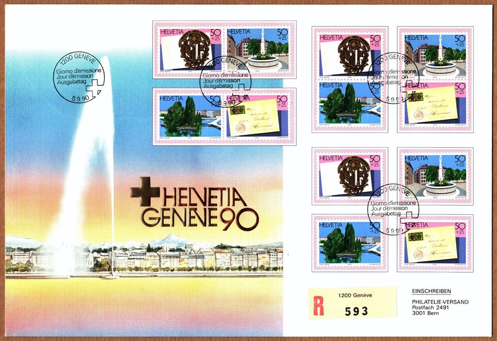 🇨🇭1990 - Maximum FDC Z87-Z90 - aus Block «HELVETIA GENEVE» (Neu (gemäss Beschreibung)) in ...