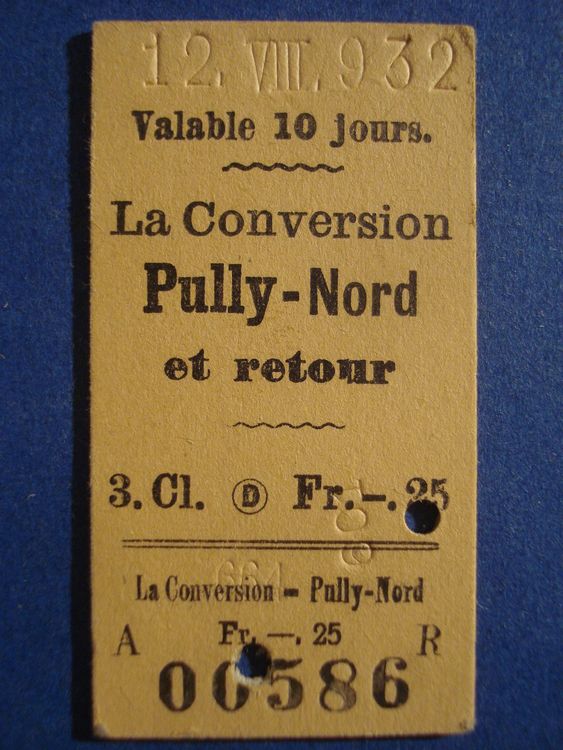 SBB - 12.8.1932 - La CONVERSION - PULLY-NORD - 3.Classe (Gebraucht) in Biel/Bienne für CHF 22 ...