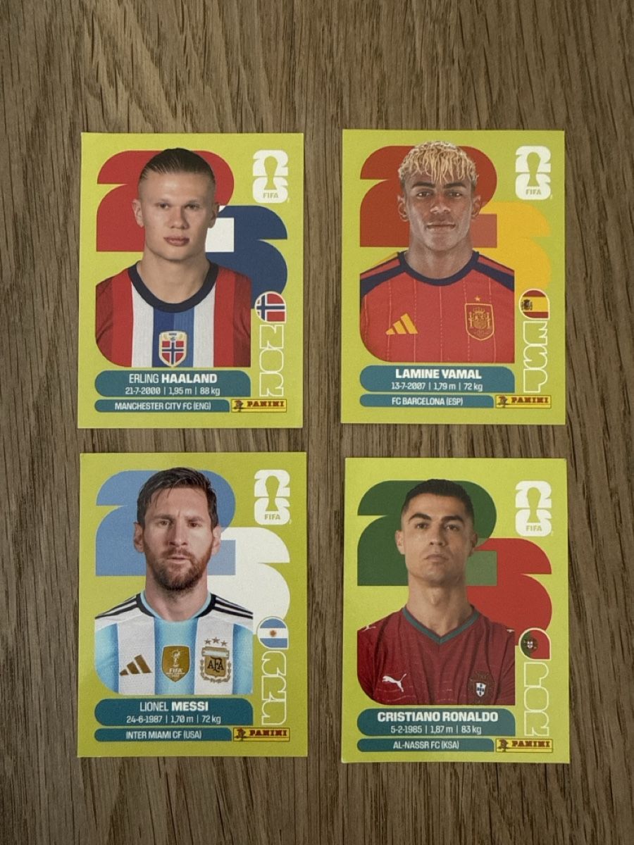 4 Panini Sticker WM 2026 Messi + Haaland + Ronaldo + Yamal (Neu (gemäss ...