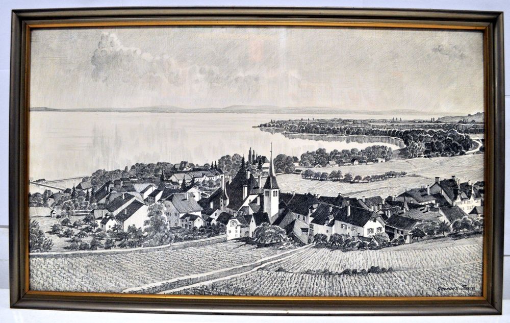Vue d'Auvernier dessin signé "Georges Favre" (Gebraucht) in Neuchâtel ...