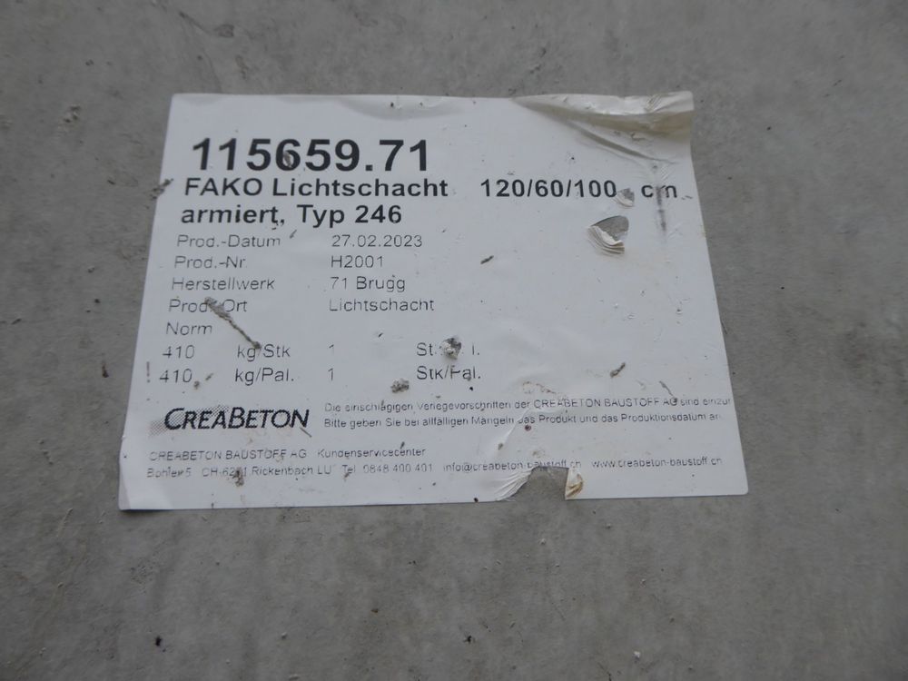FAKO Lichtschacht armiert Typ 246 CREABETON Rotzloch FAKO (D'occasion ...