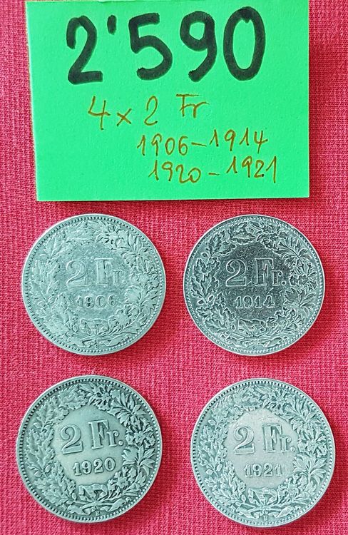 4 x 2 Fr Silbermünzen 1906-1914-1920-1921 ab nur 1.00 Fr !!! | Kaufen auf Ricardo