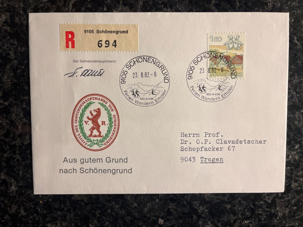 Brief aus Schönengrund Ausgabetag mit Ortsstempel (Neu (gemäss ...