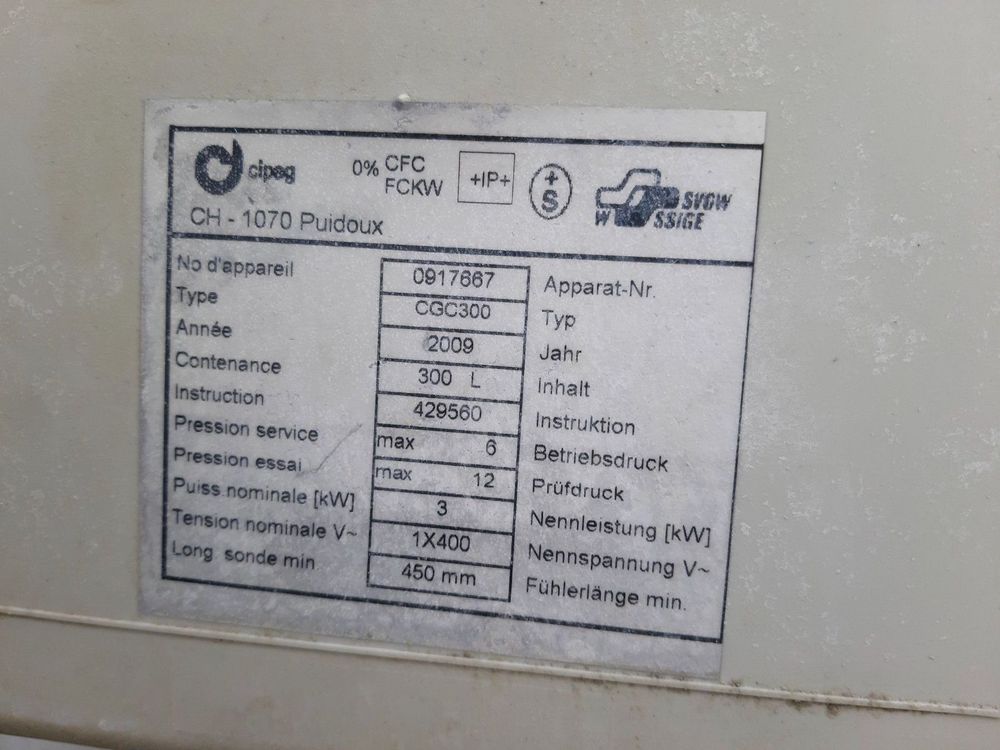 Boiler Elektroboiler 300 Liter cipag (Gebraucht) in Volketswil für CHF 1 – nur Abholung auf ...