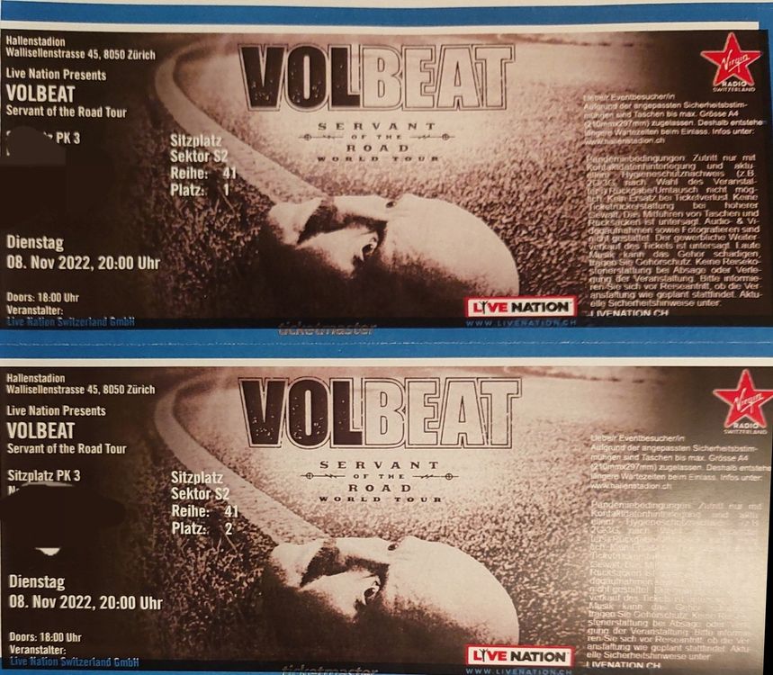 Konzert Tickets Volbeat Hallenstadion Zürich (Neu (gemäss Beschreibung ...