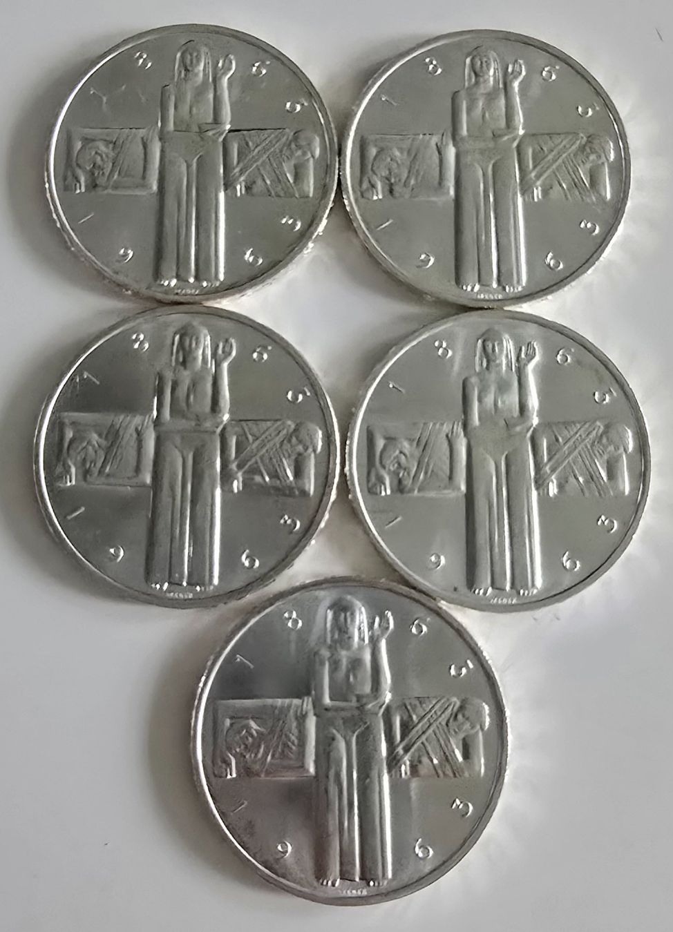 Silber 5 Stk. 5 Fr. Gedenkmünzen, 75 Gramm Top Zustand (Gebraucht) in Duebendorf für CHF 64 ...