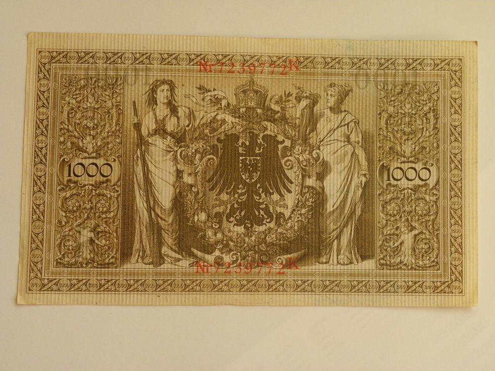 Reichsbanknote 1000 Mark, 21. April 1910, rot gestempelt (Gebraucht) in Untersiggenthal für CHF ...