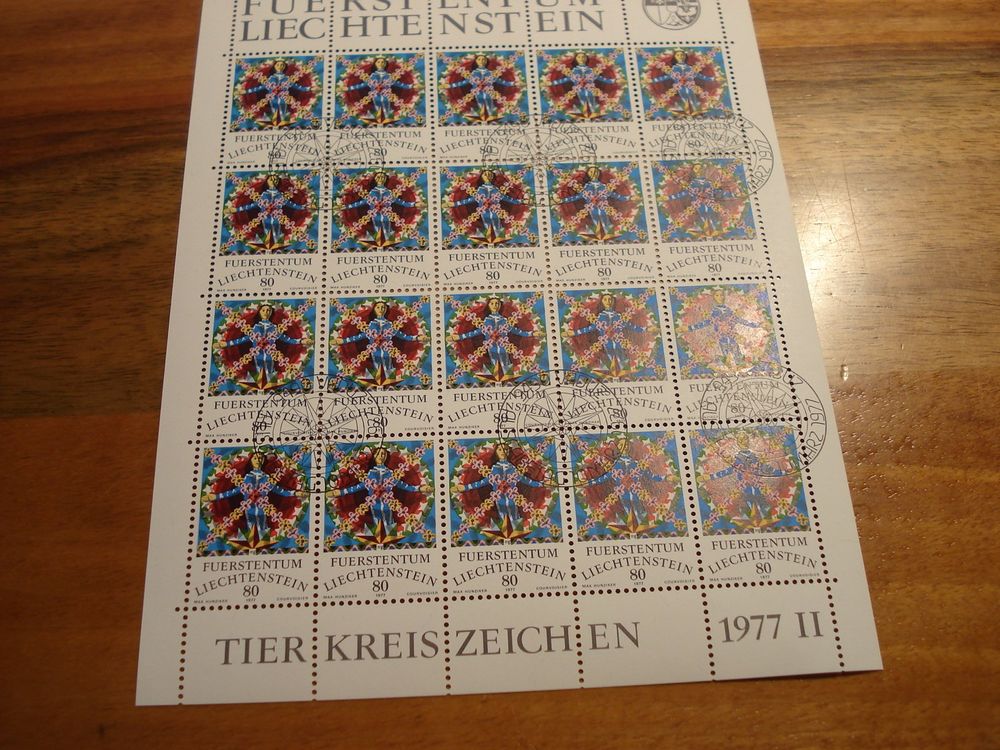 Liechtenstein 1977, Bogensatz Tierkreiszeichen II ET-o (Gebraucht) in Niederwil AG für CHF 2.4 ...