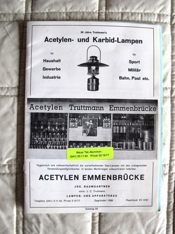 Karbid-Lampen Katalog, J.C. Truttmann, Emmenbrücke (Gebraucht) in ...