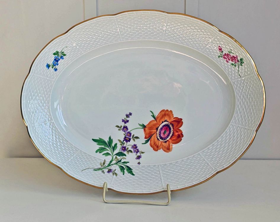 MEISSEN – Fleischplatte, Dekor Ozier, Blumenmalerei, 2. Wahl (Gebraucht ...
