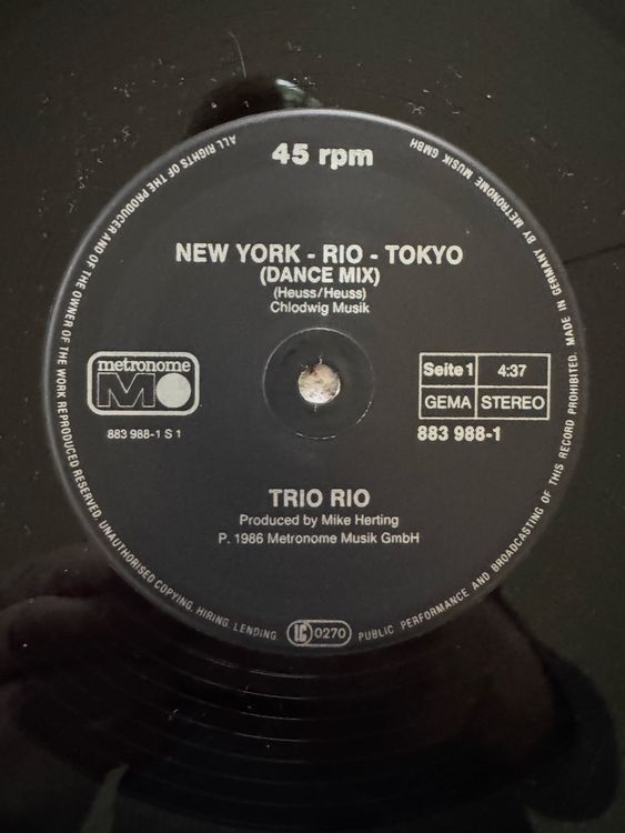 Trio Rio - New York Rio Tokyo - 12" Maxi (Gebraucht) in Rorbas für CHF ...