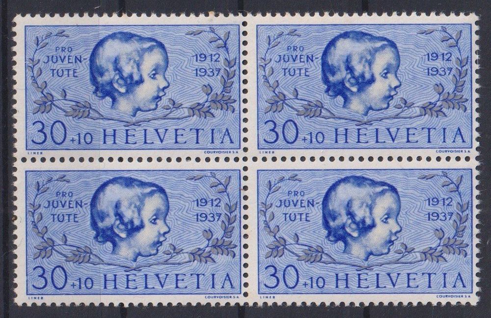 PJ 1937 30 Rp.4er Block (*) (Gebraucht) in Samnaun-Compatsch für CHF 3. ...