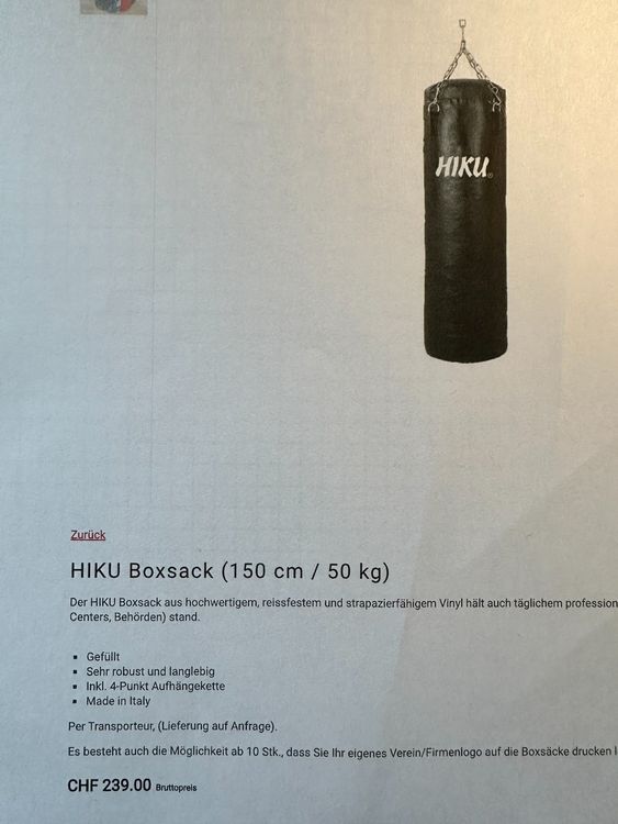 Boxsack HIKU 150cm / 50kg mit Befestigung NP 239.- VP 20.- (Gebraucht ...