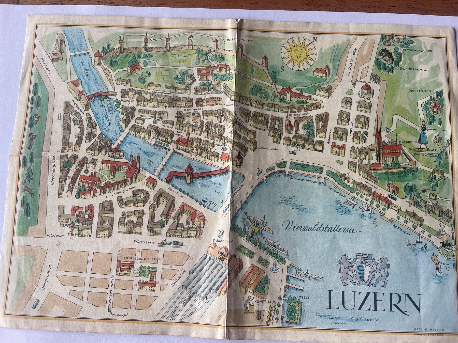 Ancien prospectus colorisé Ville de Lucerne 1950 (D'occasion) à Les ...