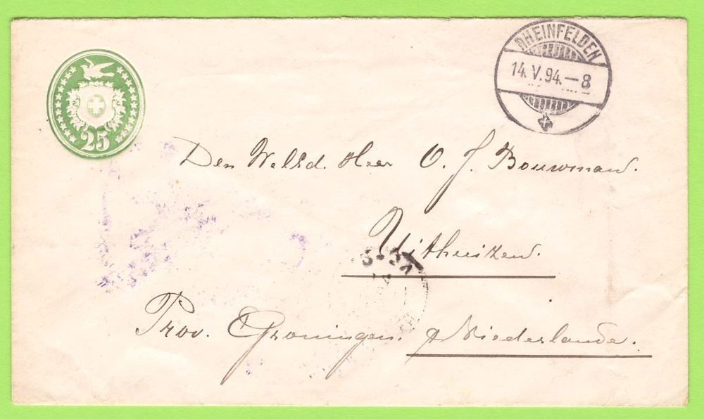 Hotelpost 1894 Grand Hotel Rheinfelden Datumstempel n. NL | Kaufen auf ...