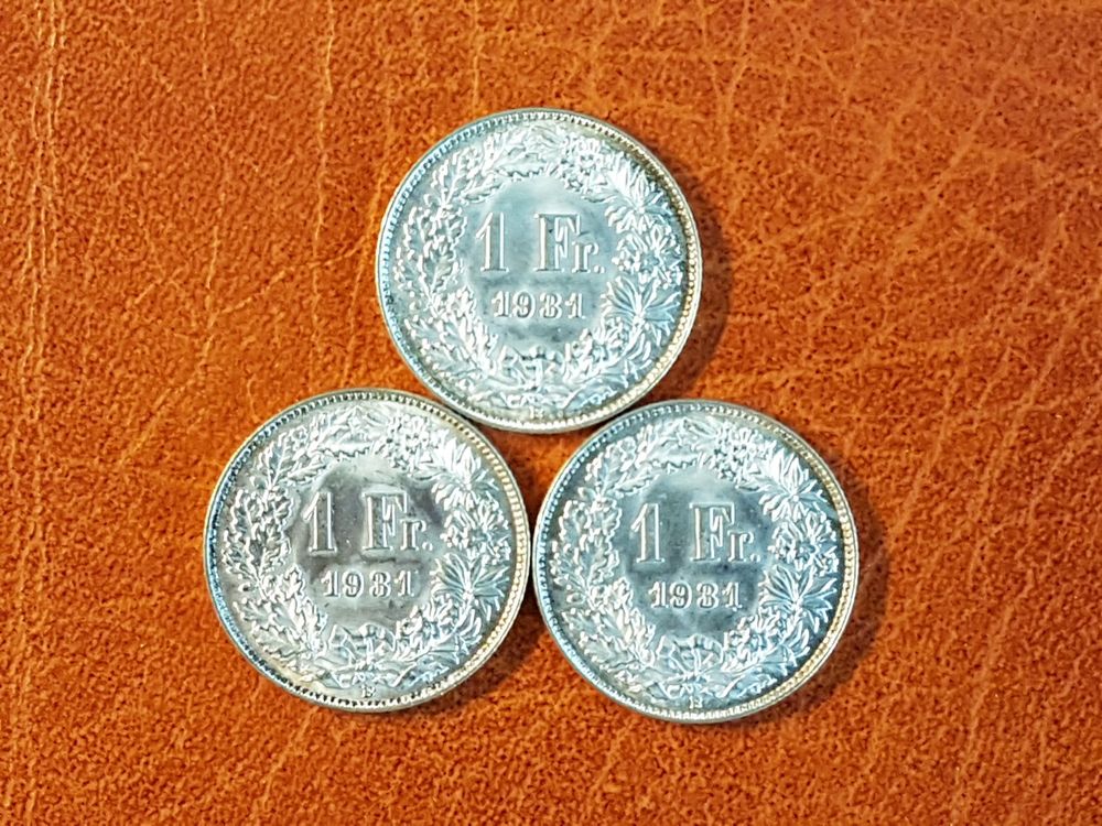 1 Franken 1931 Silber kaum zirkuliert / 3 Stück (Neu (gemäss Beschreibung)) in Langendorf für ...