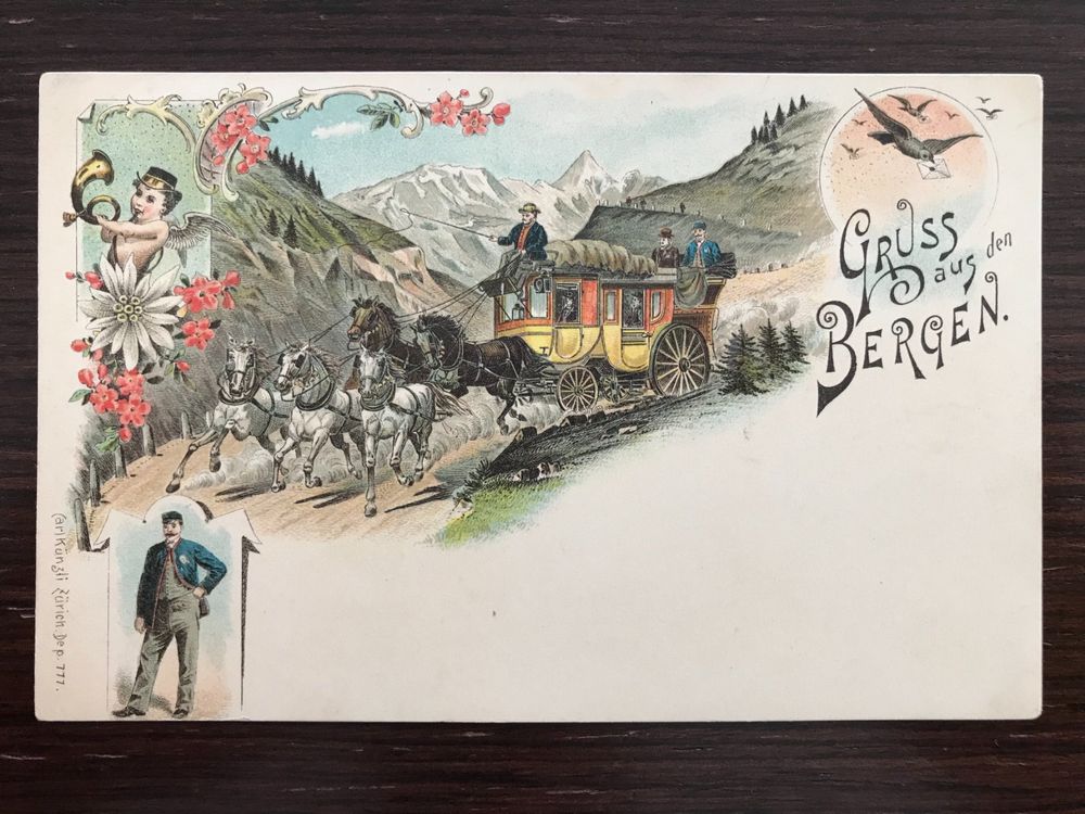 LITHO Gruss aus den Bergen MIT POSTKUTSCHE & BRIEFTAUBEN (Gebraucht) in Wald ZH für CHF 4 – mit ...