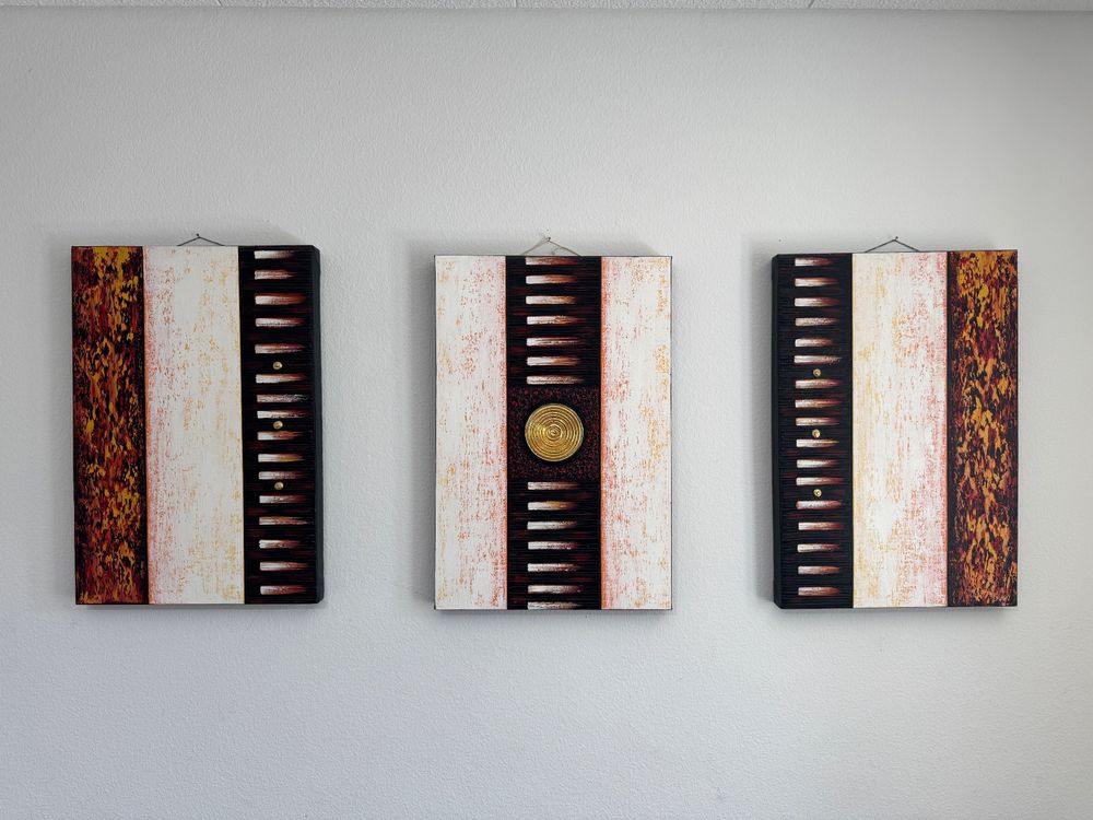 Dreiteiliges Kunstwerk aus Thailand – auf Leinwand mit Struk (Gebraucht) in Effretikon für CHF ...