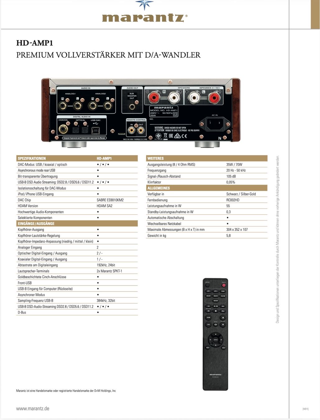 Marantz Amplifier HD-AMP1, mit DAC und CD-Player HD-CD1 (Gebraucht) in ...