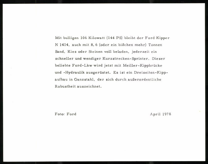 Fotografie Lastwagen Ford N 1414 Kipper, (Gebraucht) in Berlin für CHF ...