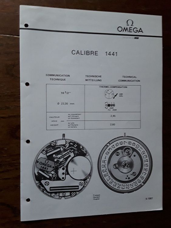 Omega Calibre 1441 Technische Mitteilung (Gebraucht) in Biel/Bienne für ...
