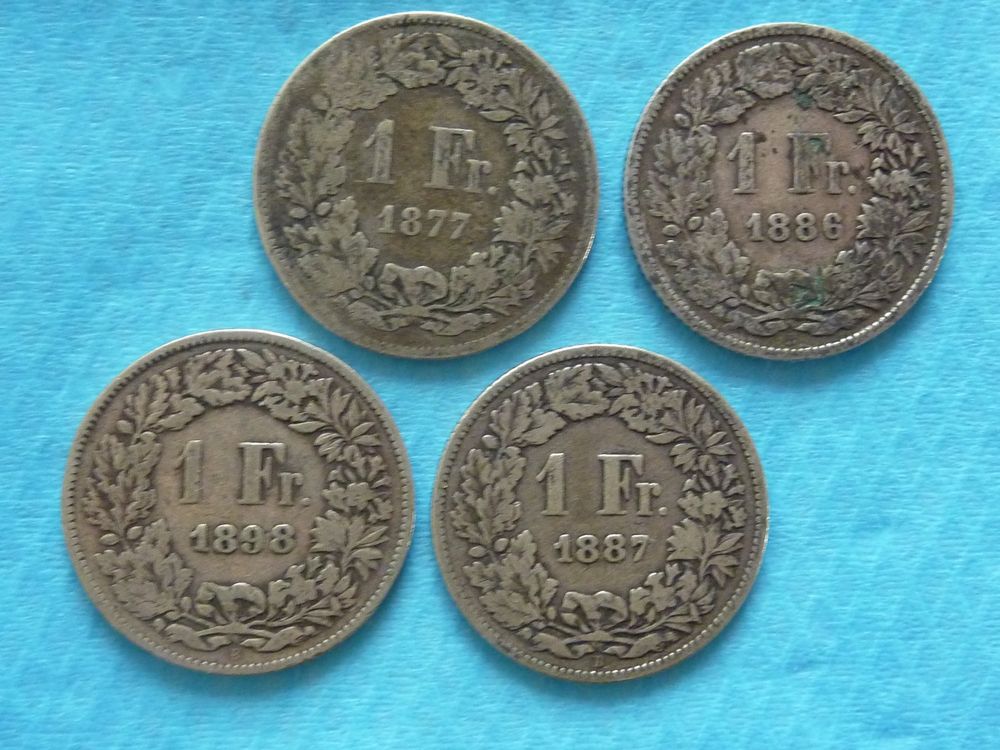 4 Uralte Silber 1 Franken 1877 - 1886 - 1887 - 1898 rar. (Gebraucht) in Seon für CHF 14 – nur ...
