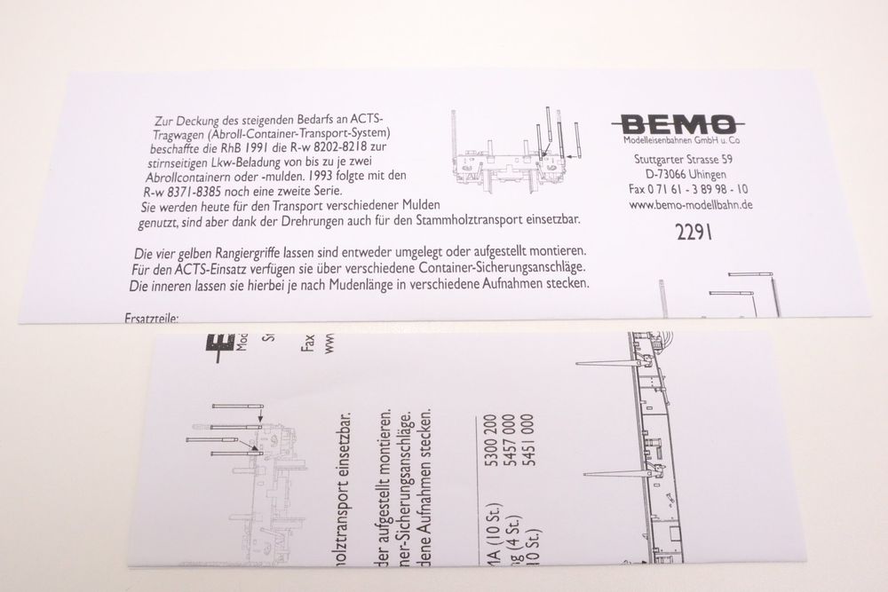 Bemo 2291 169 + 123 ACTS Tragwagen H0m, Kadee Kupplungen (Gebraucht) in ...