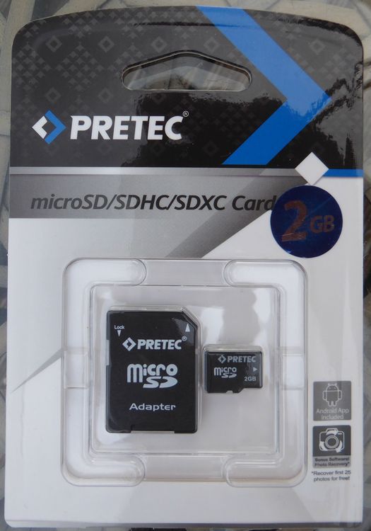 micro SD Karte mit Adapter, PRETEC 2 GB, NEU (Neu und originalverpackt ...