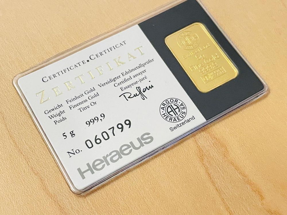 ⭐️ 🇨🇭 5g Heraeus m. Hologramm - Feingold 999.9 Zertifikat! (Neu (gemäss ...