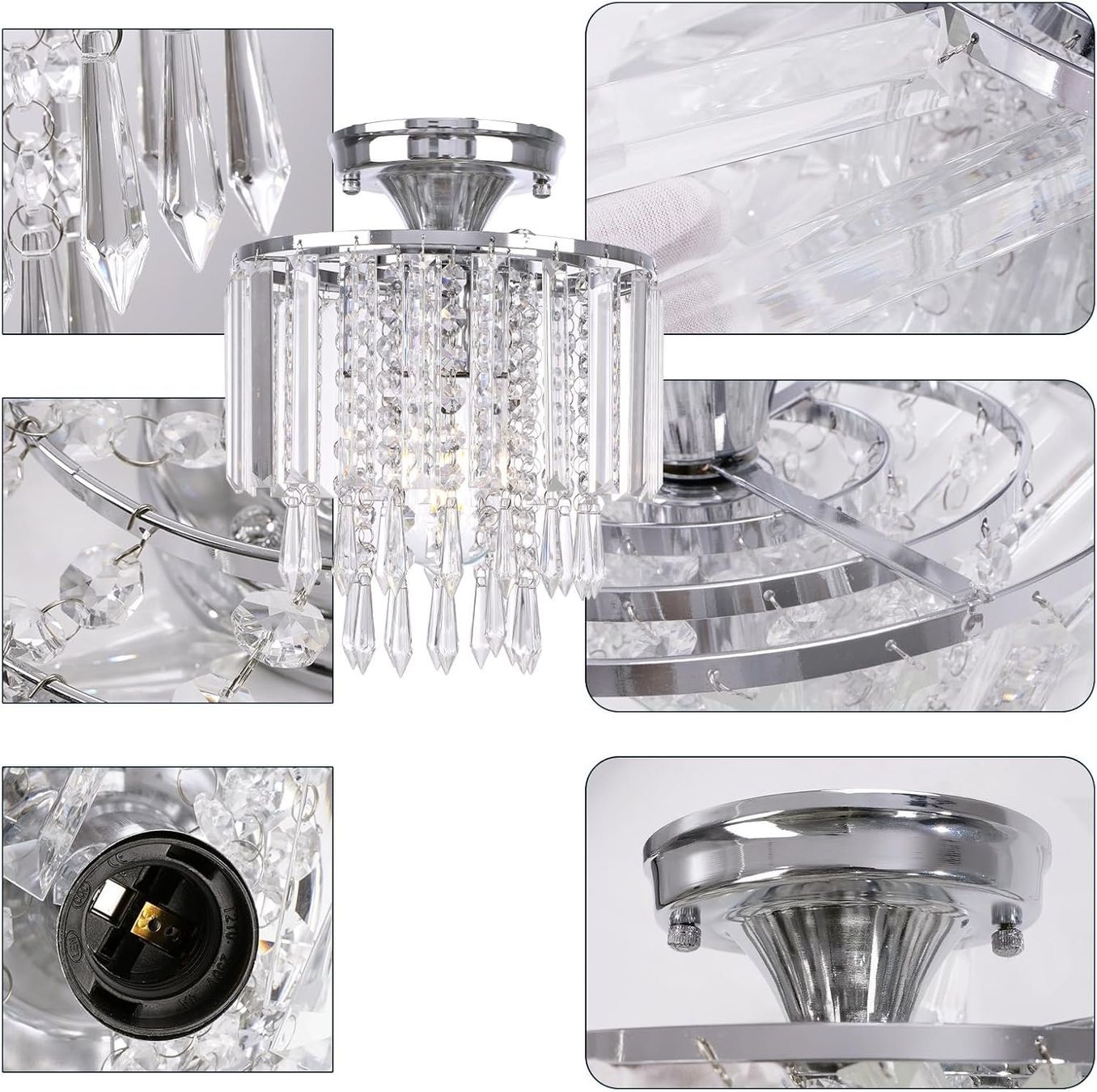 Kristall Deckenlampe und Deckenleuchte Chrom rund Ø23 cm E27 (Neu und ...