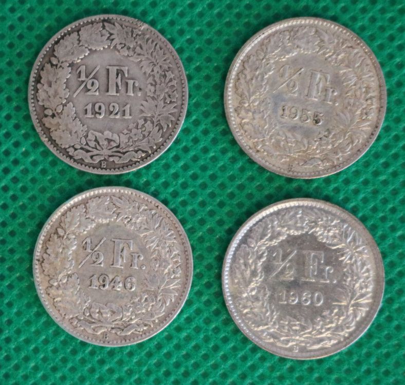 50 Rappen Lot Silbermünzen 1921, 1946, 1955, 1960 (Gebraucht) in Winterthur für CHF 5 – mit ...