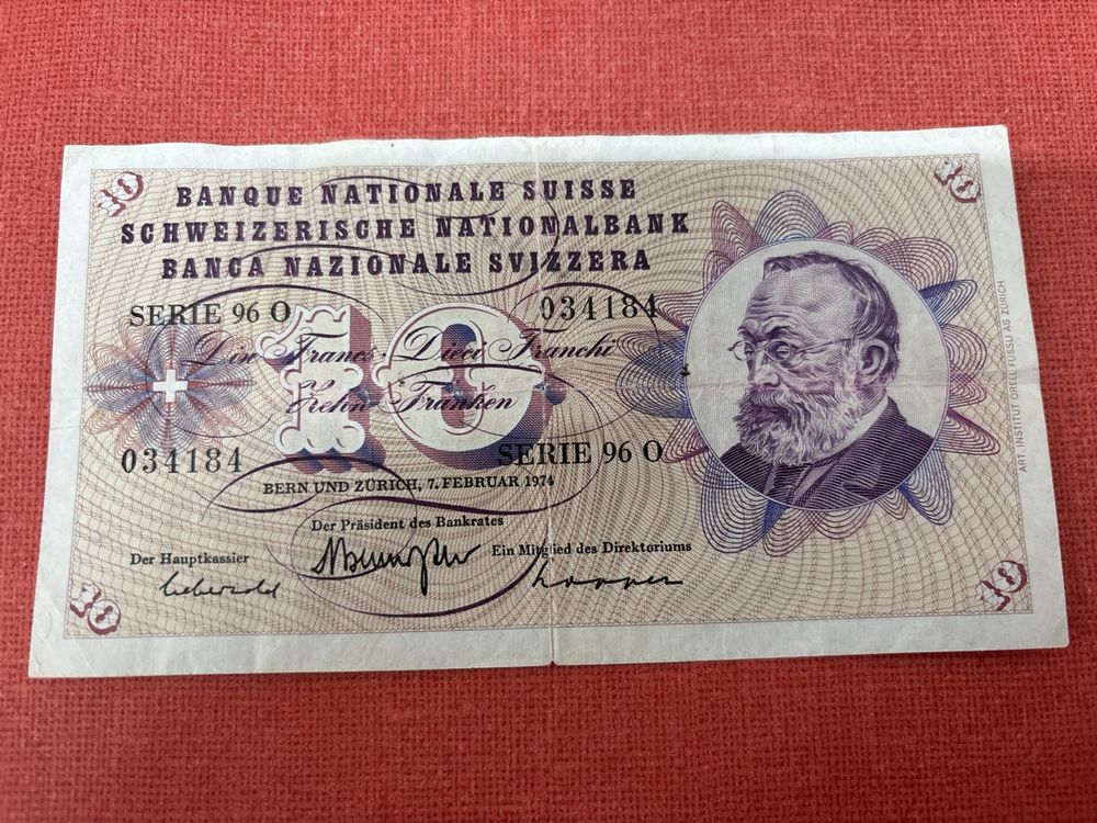 Schweizer Nationalbank 10-Franken Note von 1974 - Selten! (Gebraucht ...