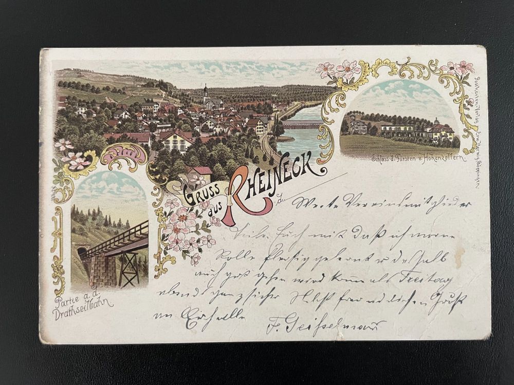 AK SG Litho "Gruss aus Rheineck" Drahtseilbahn, Weinburg (Gebraucht) in Thal für CHF 13 – mit ...