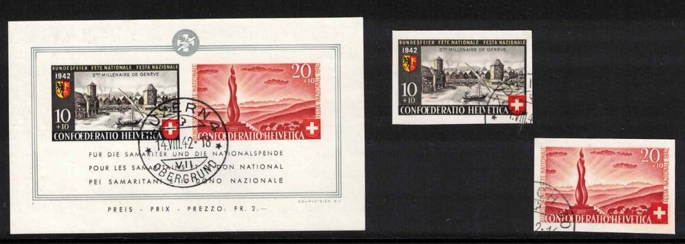 1942 Bundesfeier Block B19 plus Ausschnitte B17 und B18 ʘ (Neu (gemäss Beschreibung)) in Nuglar ...