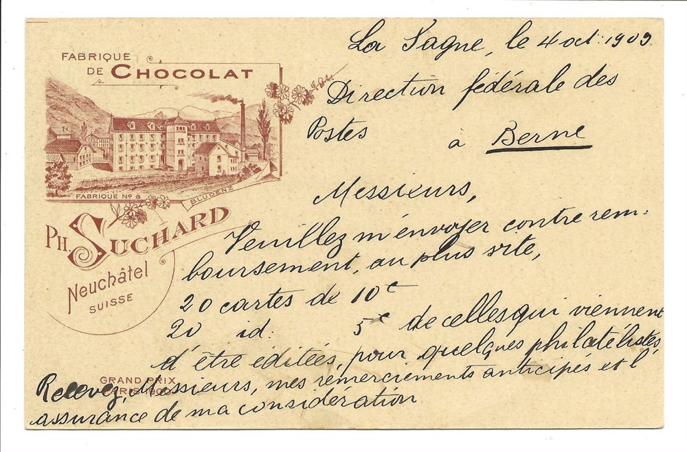 Werbung - Suchard - Fabrique de Chocolat - Neuchâtel - 1909 (Gebraucht ...