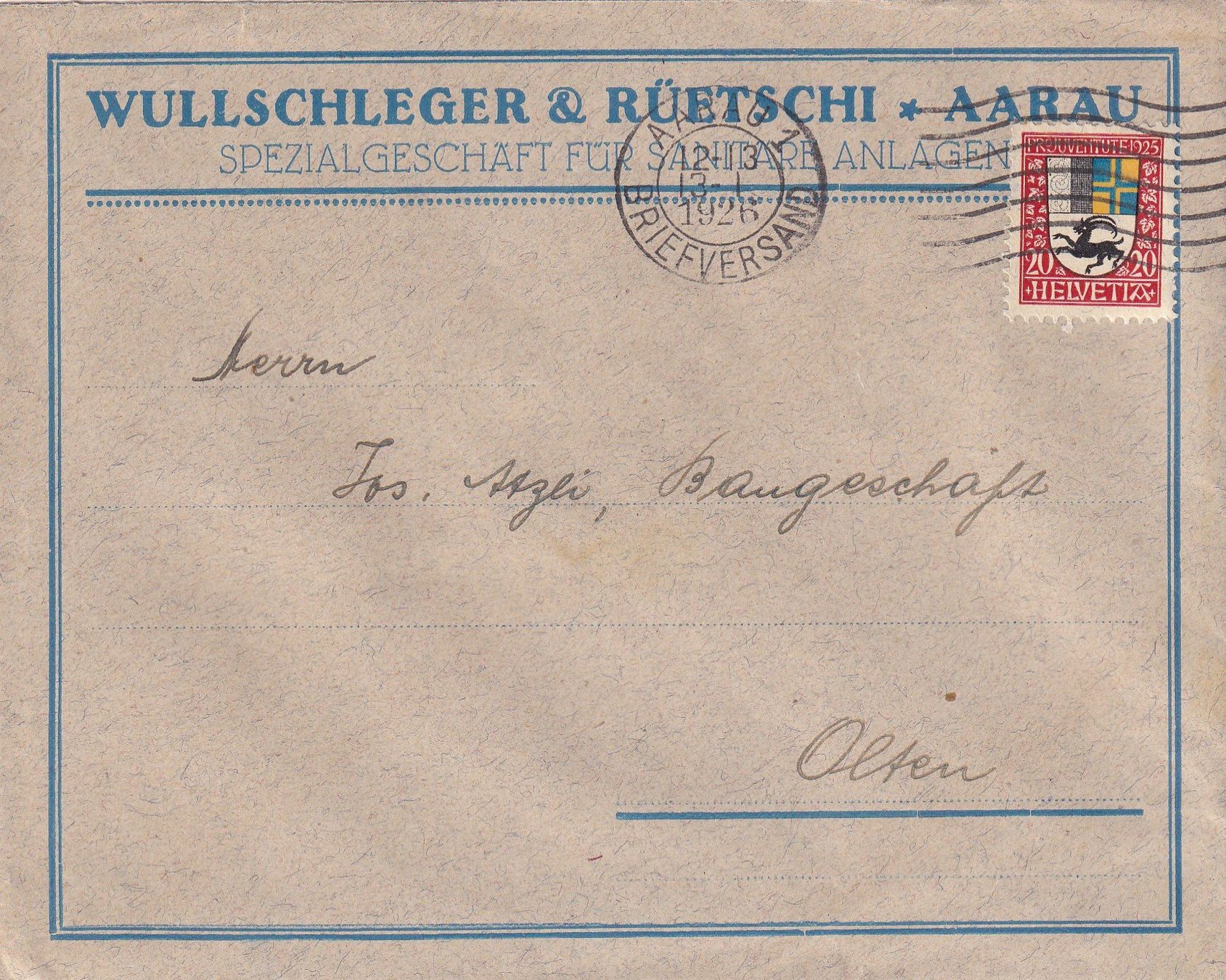 2 PJ Briefe von Wullschleger Aarau 1923 und 1926 (Gebraucht) in ...