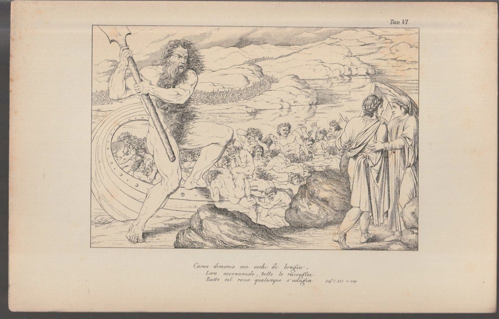 Old print DANTE Divine comedy Inferno chant III v 109 Caront (Gebraucht ...