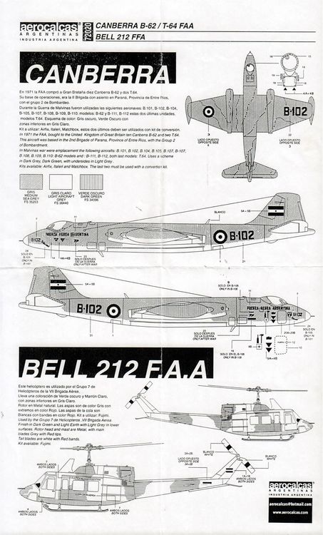 1/72 Canberra/Bell 212 Argentinas Decal (Neu und originalverpackt) in ...