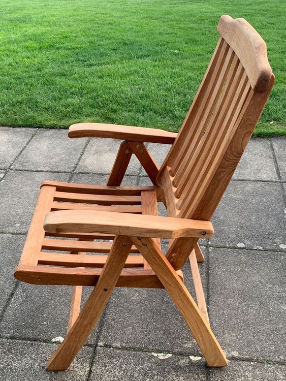 robuster Gartenstuhl mit Absenkfunktion Teak Holz | Kaufen auf Ricardo