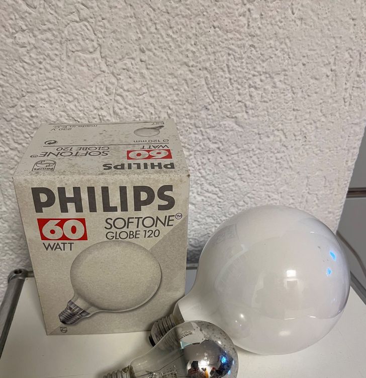 4 x grosse Glühlampen Glühbirnen Philips Soft Ton 60W Ø120 (Neu und originalverpackt) in St ...