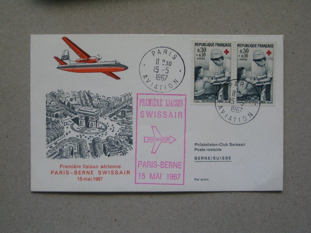Erstflugbrief PARIS-BERNE, 15.Mai 1967 (Neu (gemäss Beschreibung)) in Wangs für CHF 2.5 – mit ...