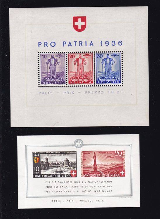 Zwei Pro Patria Briefmarken Blocks 1936 & 1942, Postfrisch | Kaufen auf Ricardo