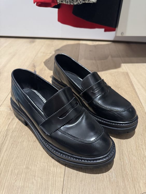 Schwarze Leder Loafer Gr. 38 Plateau Herbst Trend (Neu (gemäss ...