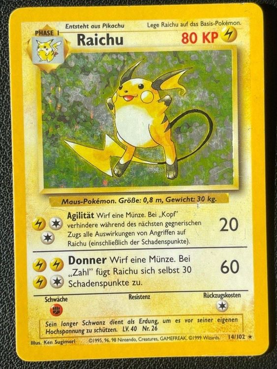 Raichu 14/102 Pokémon Base Set Holo Rare | Kaufen auf Ricardo