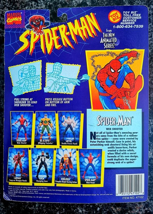 Spiderman Web Shooter 1994 Action Figur Animated Series (Neu und ...